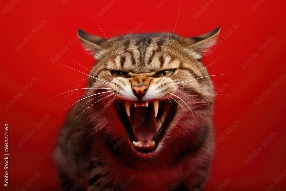 Zdjęcie Stock: Evil cat looks maliciously, incredulously on red ...