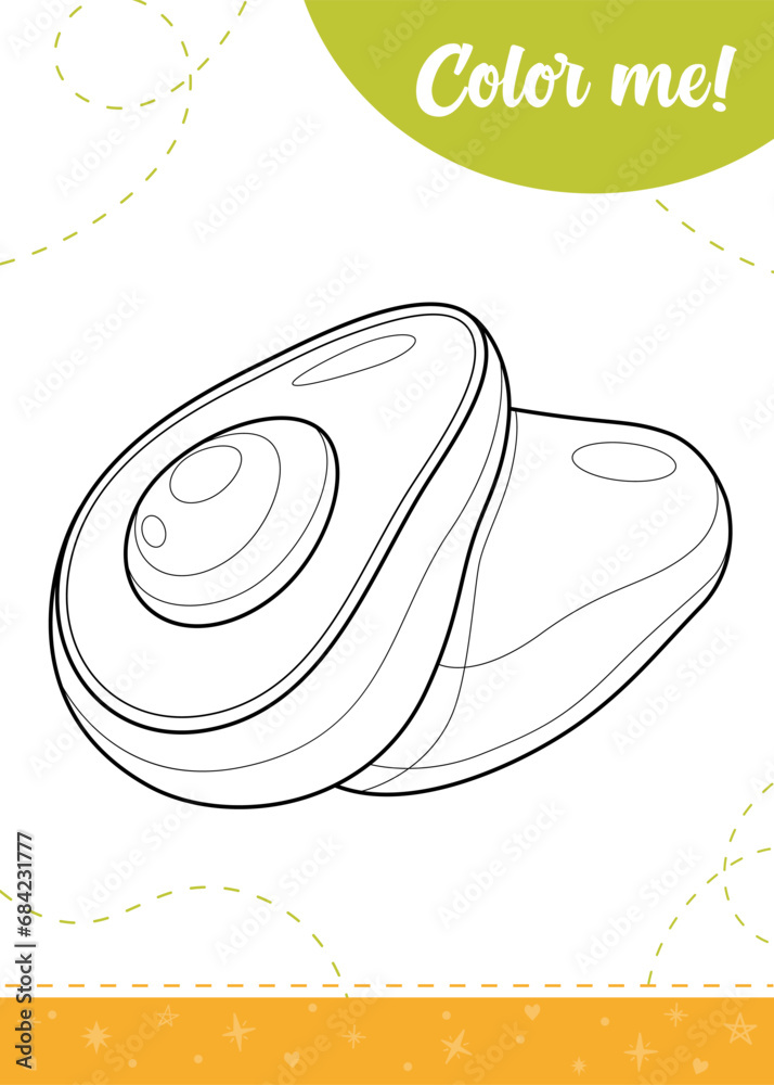 Coloring page for kids with fresh avocado. A printable worksheet ...