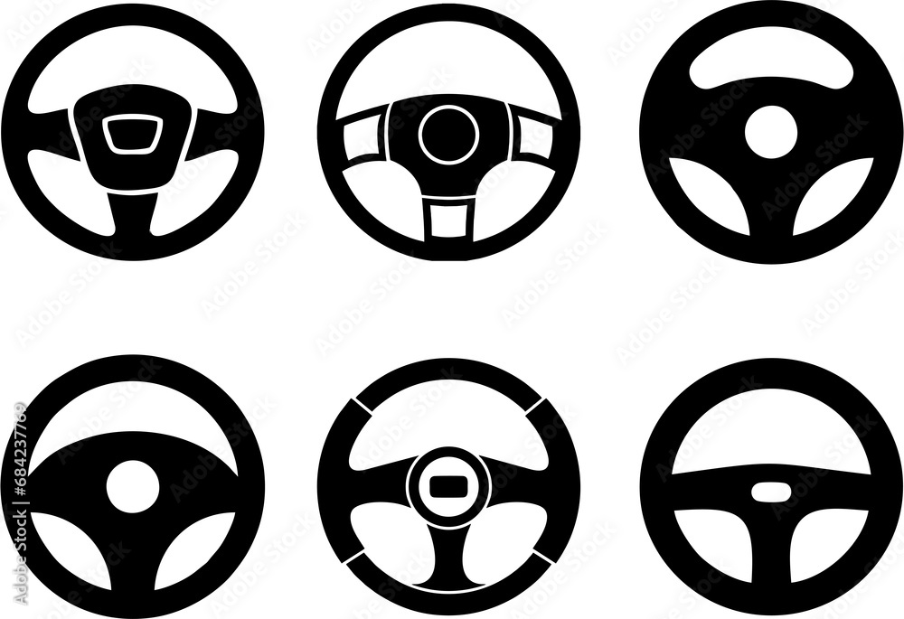 Steering wheel icon set. Vehicle driver symbol templates. Car and ...