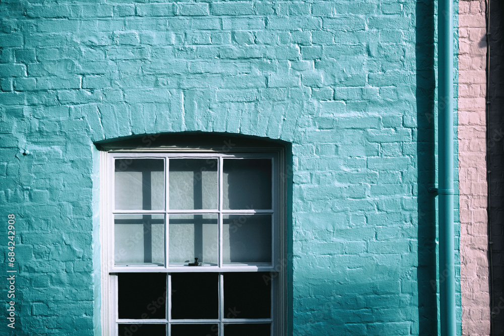 Abstract view of a newly painted English brick built cottage and its ...