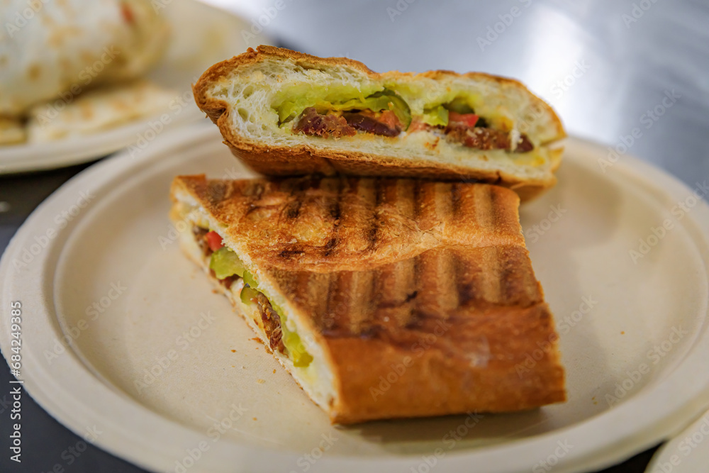 Traditional Armenian sandwich made with lavash flat bread and sujuk or ...