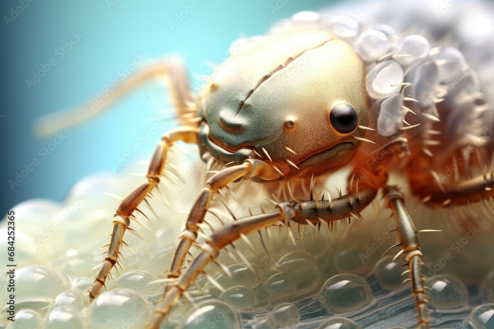 The muzzle of a poisonous insect biting into the skin . Macro ...