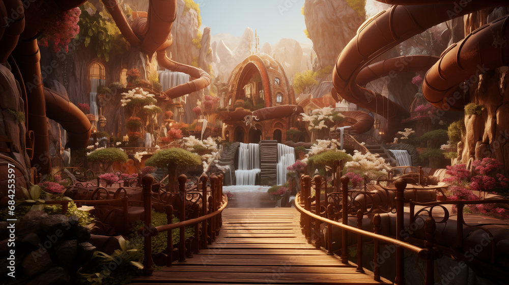 Enchanting Chocolate Factory with chocolate waterfalls and magical ...