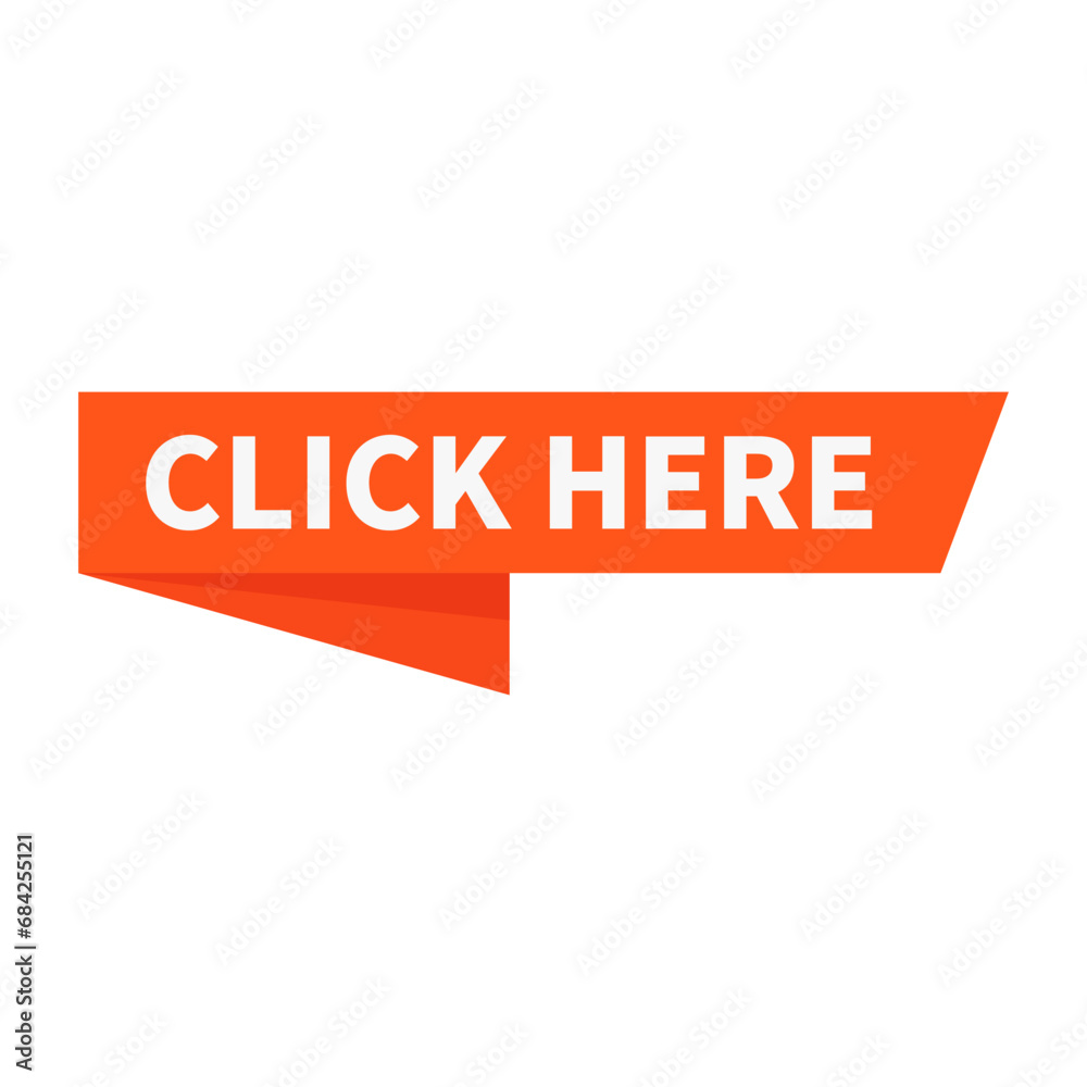 Click Here In Orange Ribbon Rectangle Shape For Promotion Business ...