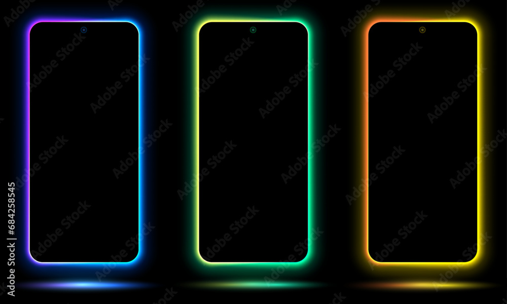 Phone mockup with gradient neon border. Modern set of phone templates ...