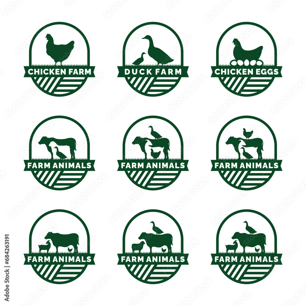 Farm animals logo set vector illustration. Livestock logo set Stock ...