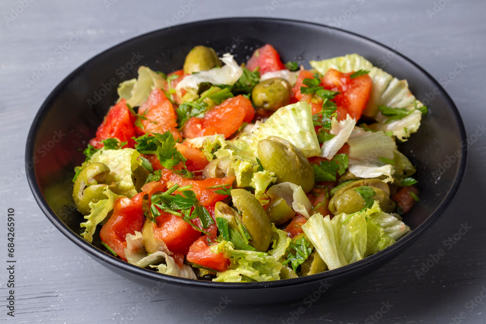 Gourmet flavors from traditional Turkish cuisine; green olive salad ...