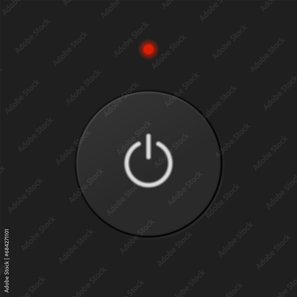 Realistic power button with glowing icon in dark theme. Power button ...