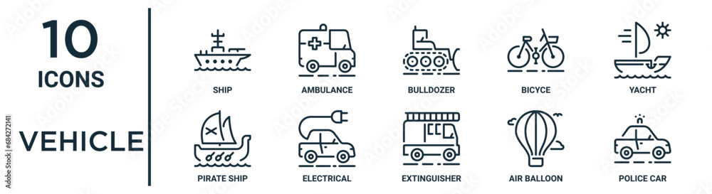 Vecteur Stock vehicle linear icon set. includes thin line ambulance ...