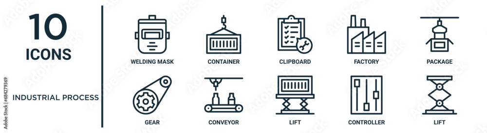 industrial process linear icon set. includes thin line container ...
