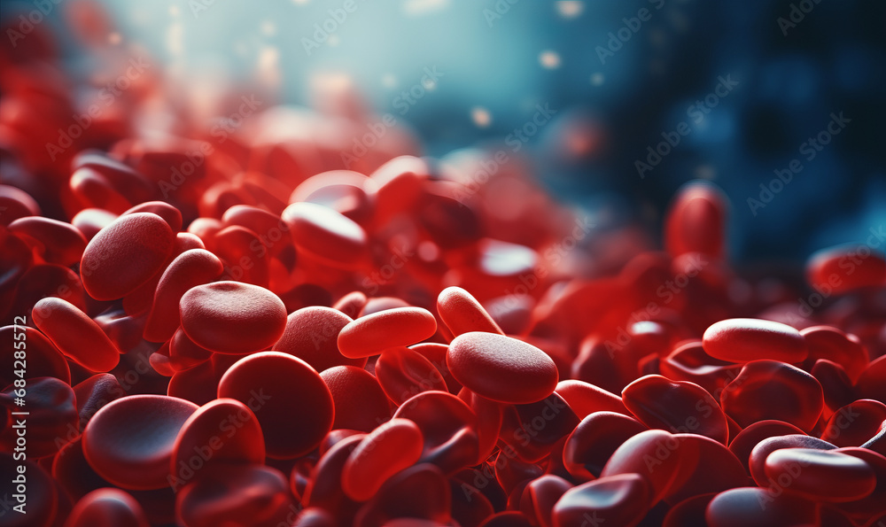 Carmine blood entities within the human structure. Numerous blood cells ...
