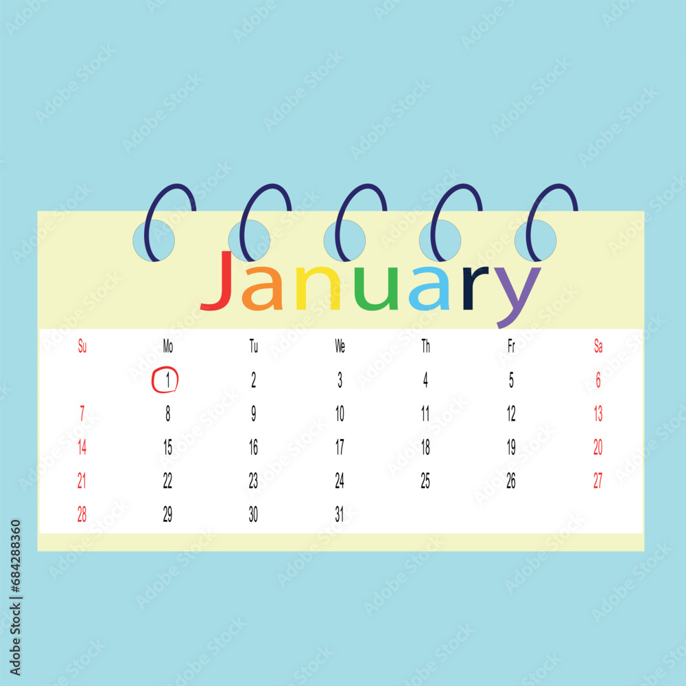 Tear-off calendar template. Month January 2024. Vector illustration ...