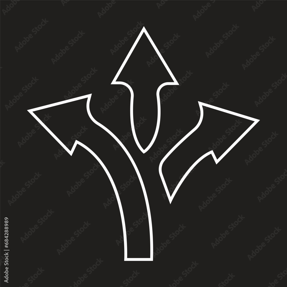 all direction arrow icon. glowing way direction sign. three arrow, way sign, road direction icon ...