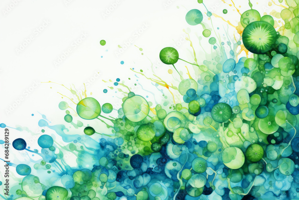 Watercolor-inspired drawing featuring vibrant green plants, peculiar ...