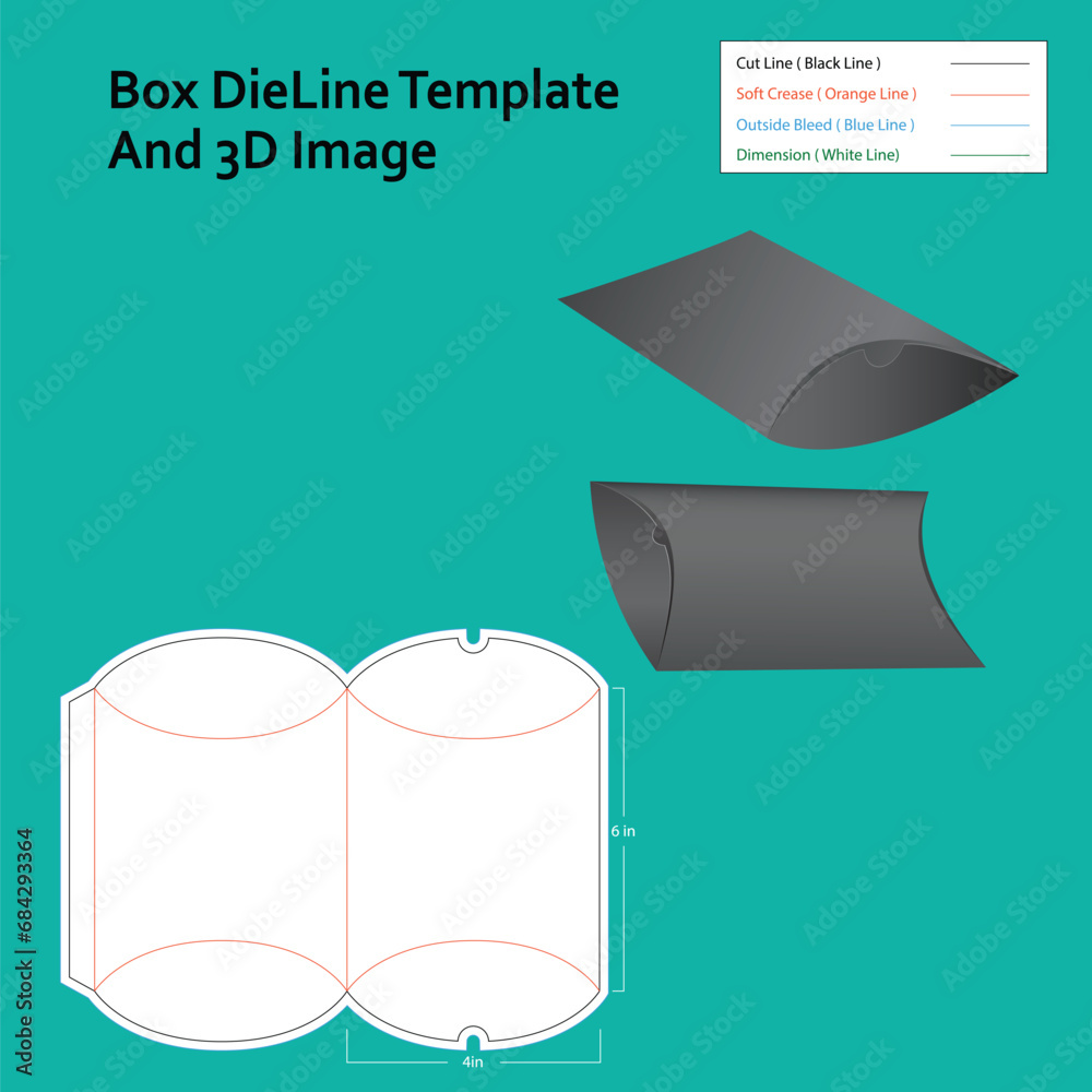 Pillow box dieline template, vector design and 3d box Stock Vector ...