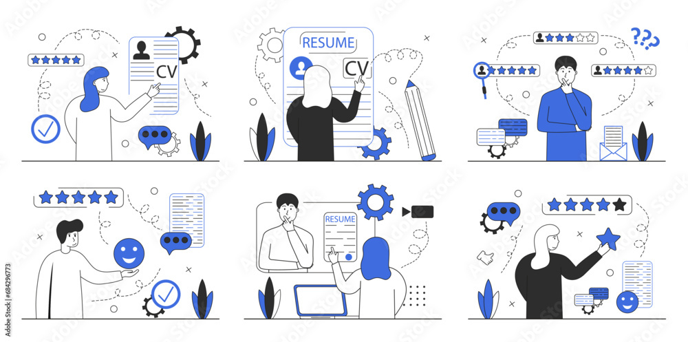 Recruitment agency, hiring, vector illustration set. Hr managers ... Recruitment agency, hiring, vector illustration set. Hr managers ...