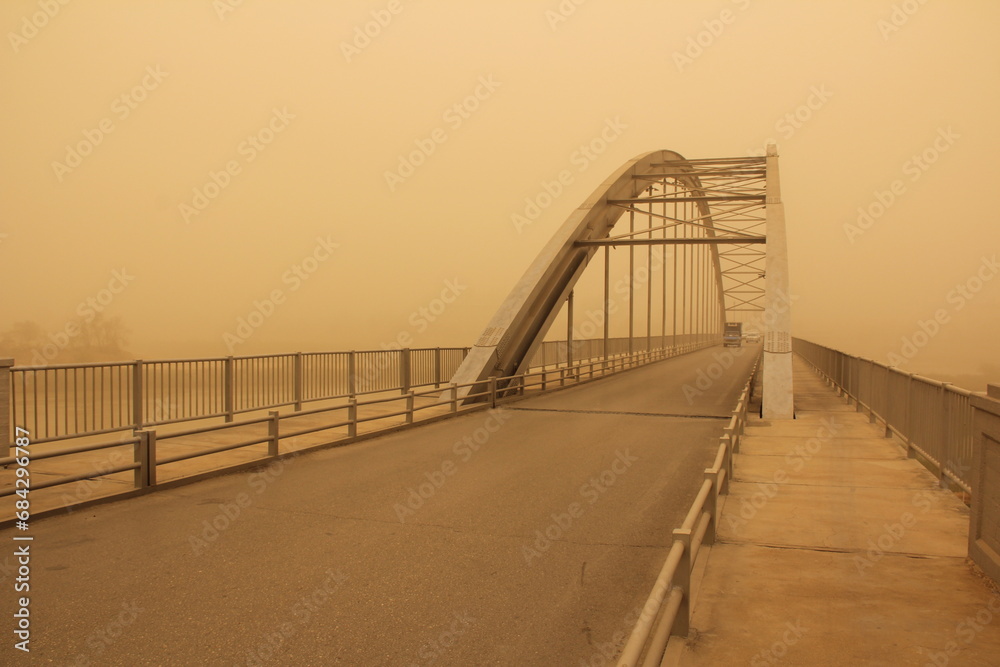 Dust and Elegance: White Bridge of Ahvaz Amidst the Haze Stock Photo ...