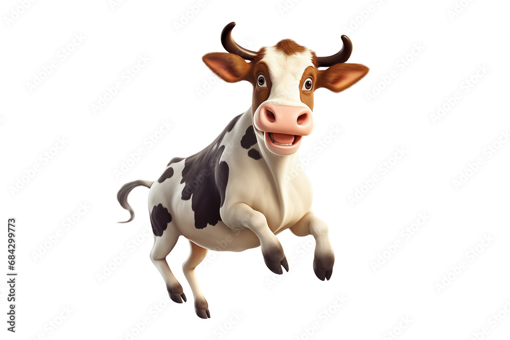 Funny cartoon jumping cow isolated on transparent background. PNG file ...