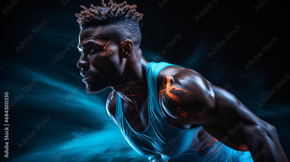Sports portrait of a black man in action, an image of great dynamism ...