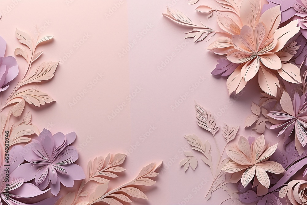 Floral elements on a basic purple paper texture background. Background ...