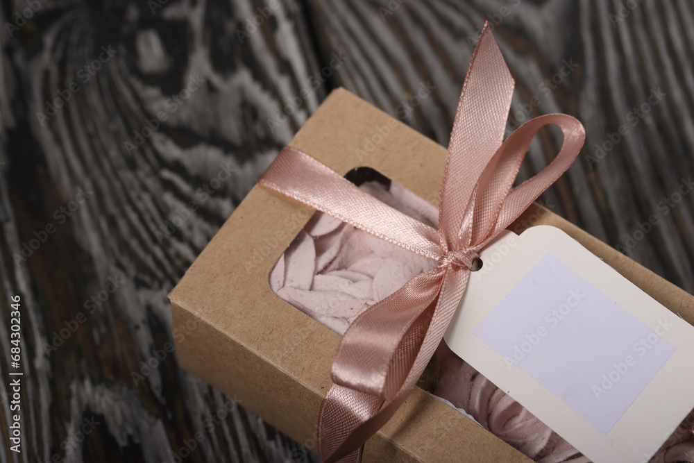 Zephyr flowers. Box with homemade zephyr. Craft packaging, tied with ...