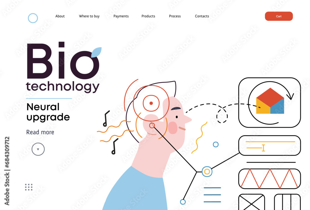 Bio Technology, Brain implant, Neural upgrade -modern flat vector ...