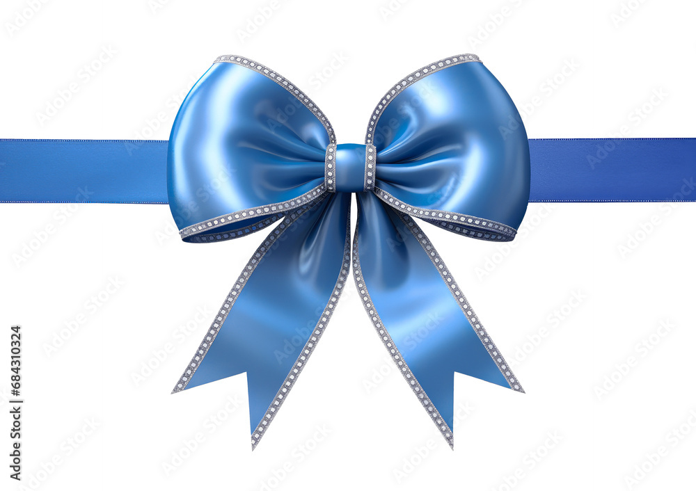 blue ribbon and bow with silver line isolated on transparent background ...
