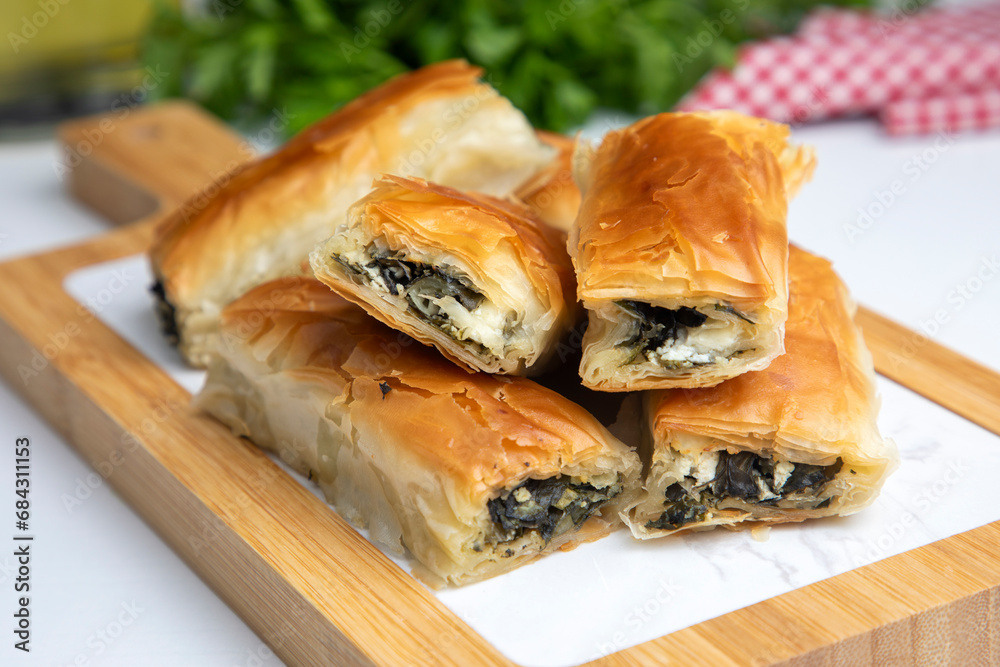 Handmade Spinach Cheese Pie - pastry, Turkish name; el acmasi borek, rulo borek. Turkish borek ...