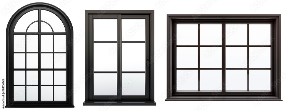 Set/collection of windows with black frame. Rectangular black window ...