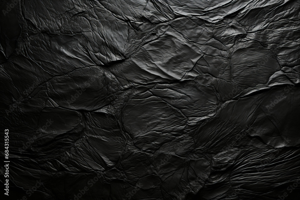 Woven black material with a textured finish. Creased surface ...