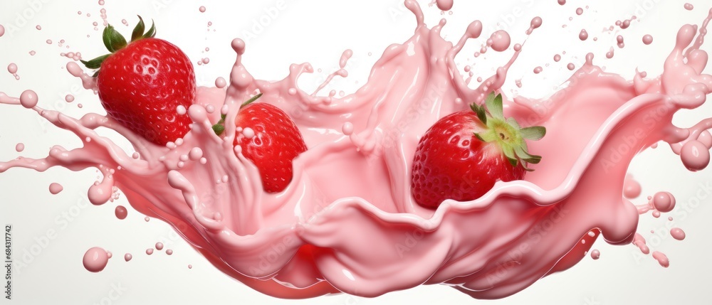 Yogurt splash with strawberries. strawberry yogurt splash isolated on ...