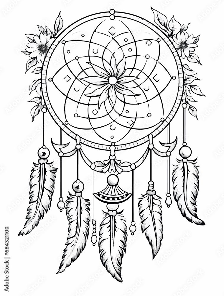 coloring pages for kids, Dream catcher and floating dream bubbles ...