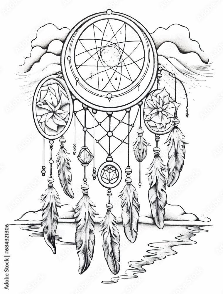 coloring pages for kids, Dream catcher and floating dream bubbles ...