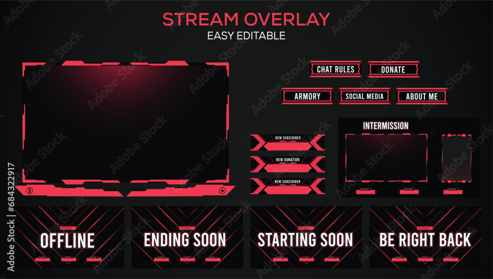 Red and black abstract Stream Gaming facecam overlay, panel, alerts ...