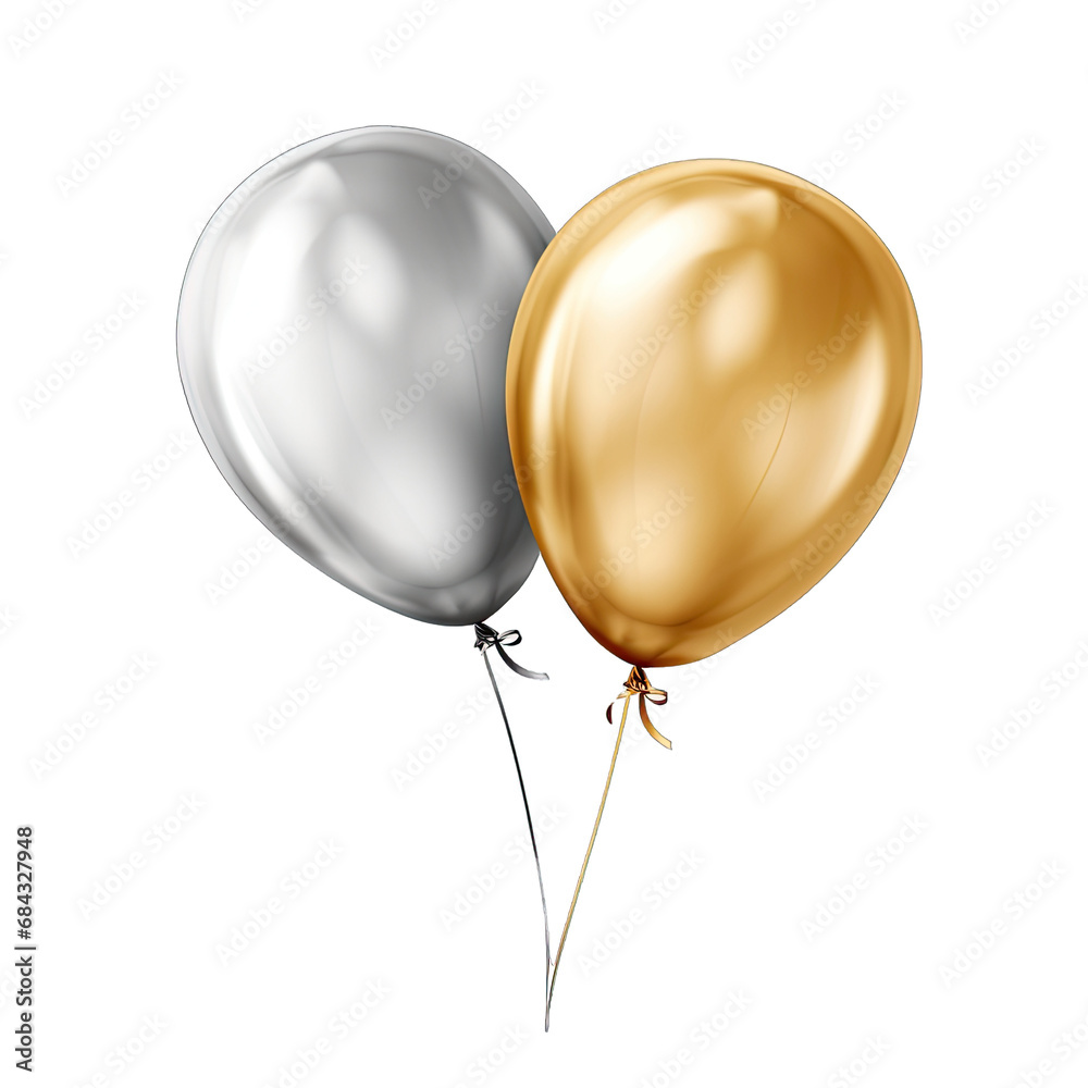 Gold and Silver Shiny Balloons. Isolated on a Transparent Background ...