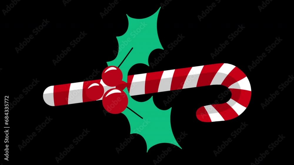 Loop Animated Flat Candy Cane Isolated on Black Background Candy Cane ...