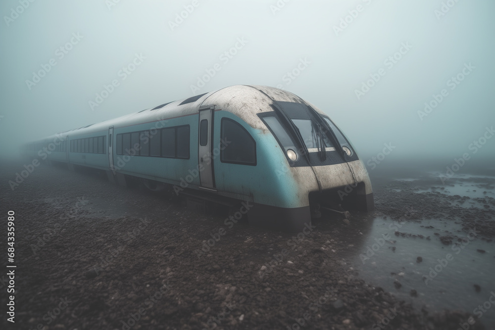Foto de Train during a flood in heavy rain. Incident with a passenger ...