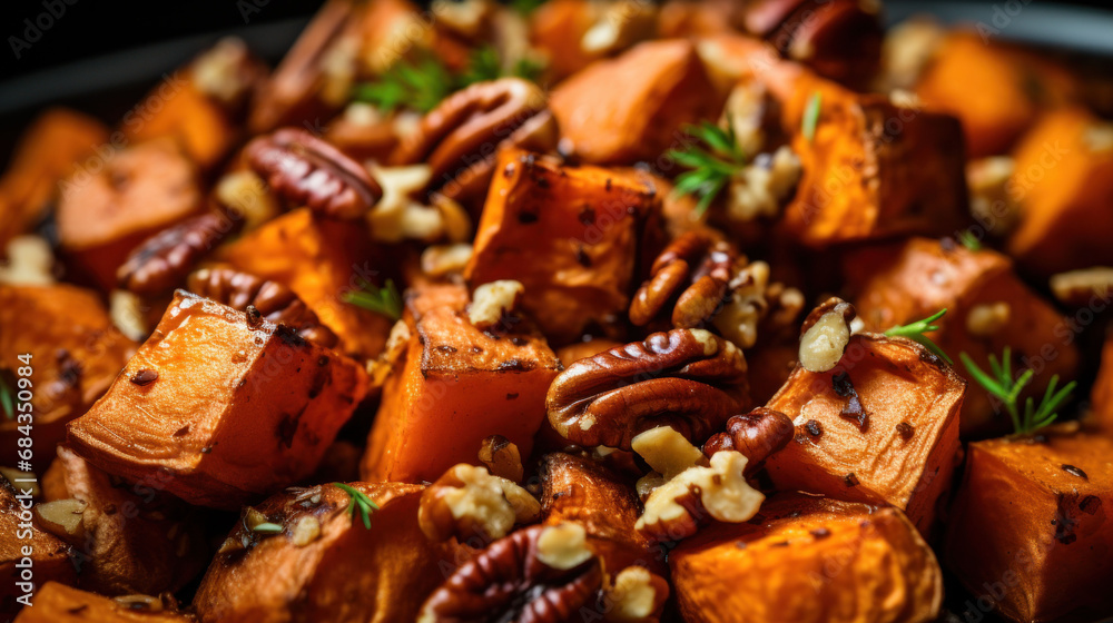 Roasted sweet potato chunks with a pecan crunch, a recipe for vegan ...