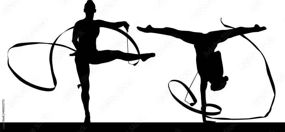 silueta, deporte, ilustración, vector, baile, mujer, acrobacia, liston ...