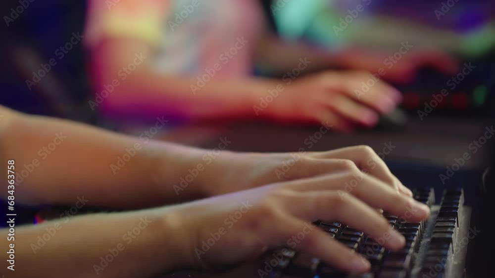 Close Up Of Professional Pc Gamer Hands Typing On A Black Keyboard ...