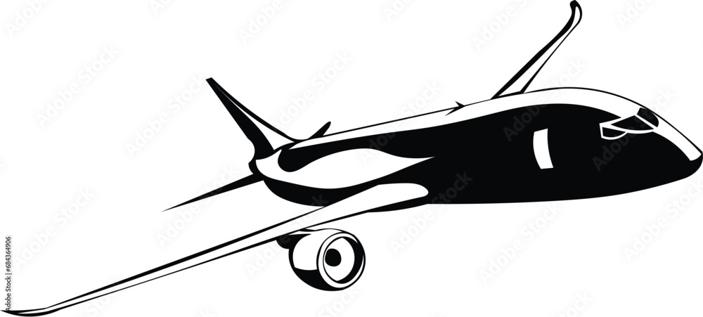 Cartoon Black and White Isolated Illustration Vector Of A Flying Aero ...