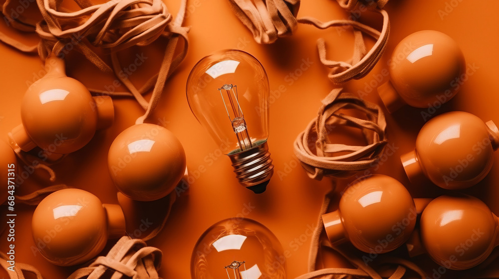 Clarifying complex ideas theme with light bulb - Flat lay. Idea concept ...