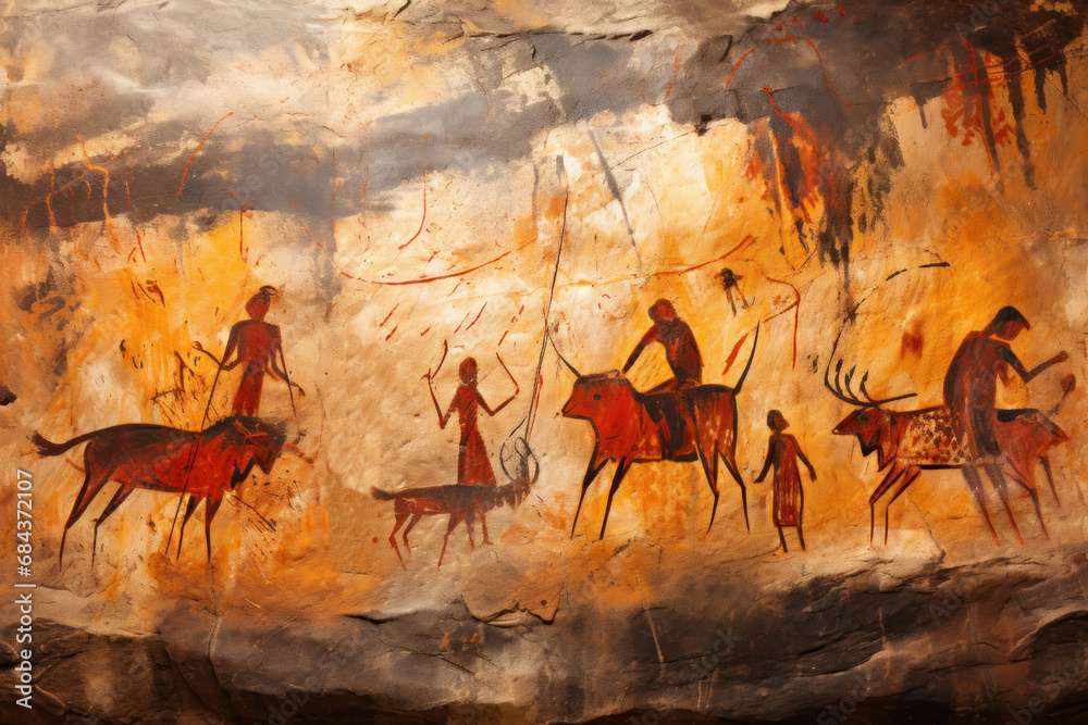 Cave painting. Ancient Cave Art. Old rock paintings of primitive people ...