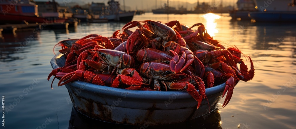 Edible Red Crabs discovered on Scarboroughs fishing boat Stock Photo ...