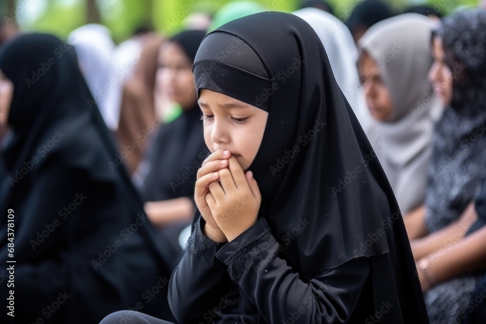 Little muslim girl wearing a chador crying at a funeral Stock Photo ...