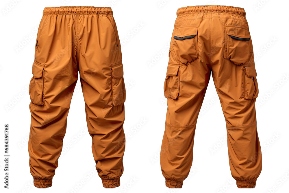 front and back view Stone Island Cargo Pants in Orange on transparent ...