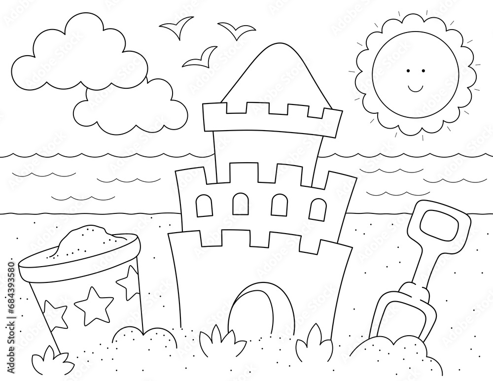 Poster sand castle coloring page for kids – Wall Art | UkPosters