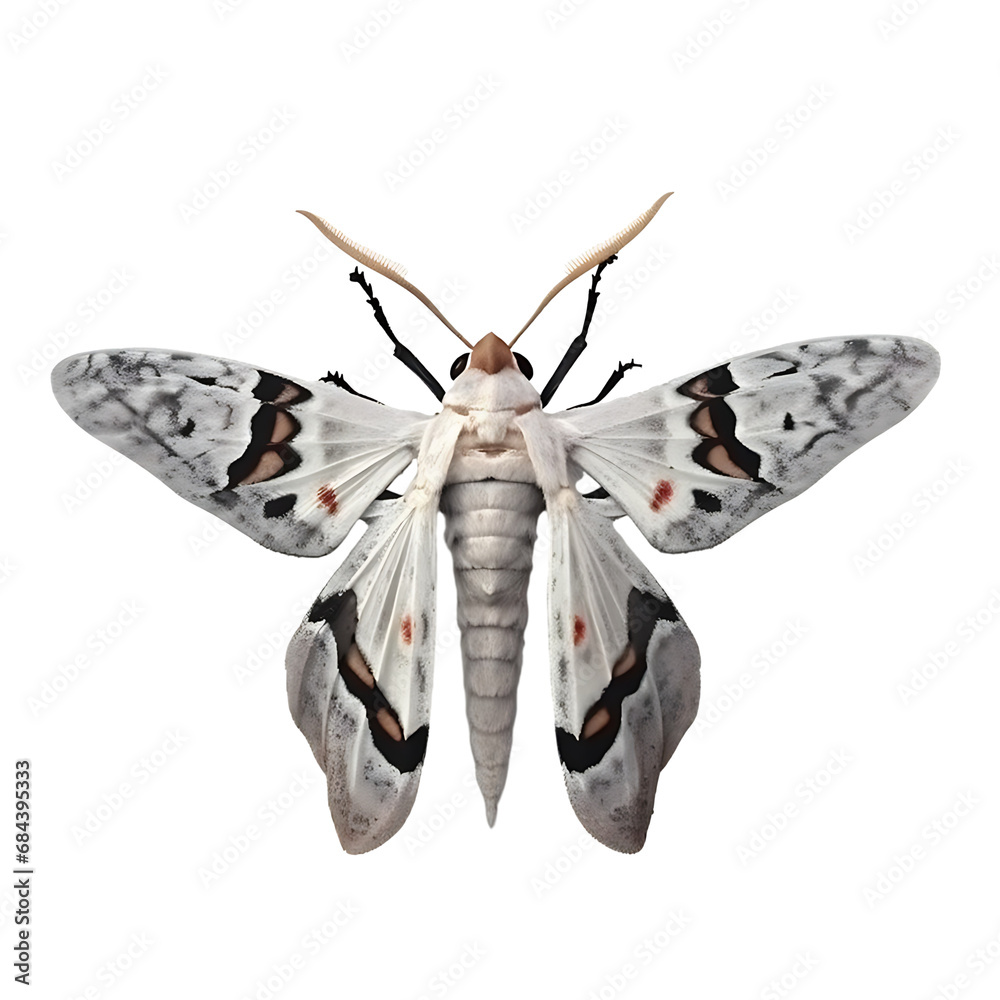 Moth flying close-up top view isolated on transparent background cutout ...