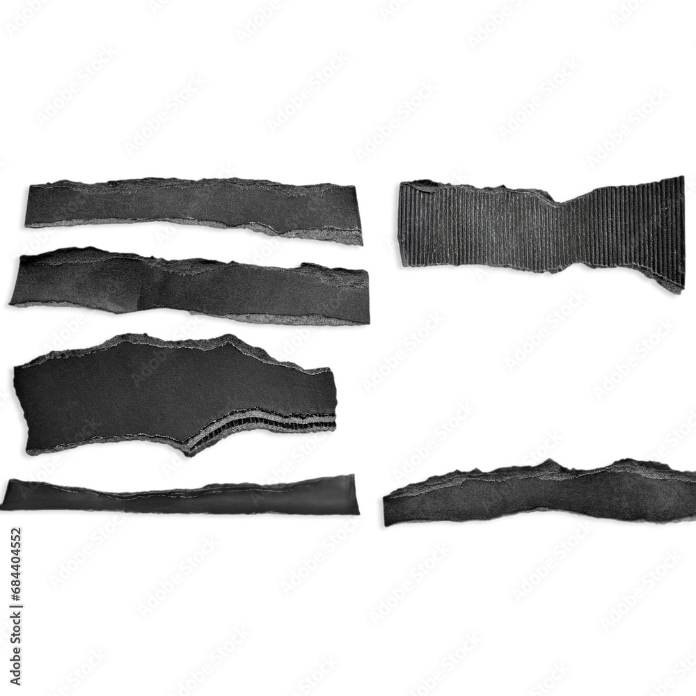 collection of black ripped textured paper strips, scraps and tape ...