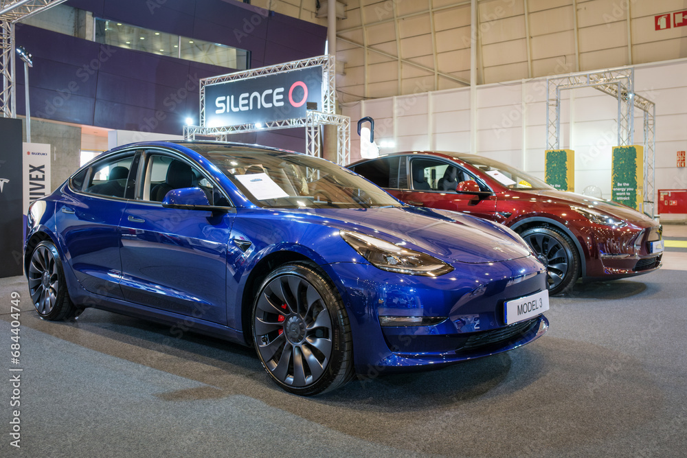 Lisbon, Portugal - May 12, 2023: Tesla Model 3 and Model Y electric car ...